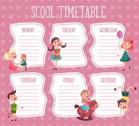 School timetable schedule template student lesson Vector Image