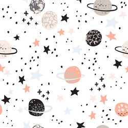 Cartoon space themed background cute planets moon Vector Image