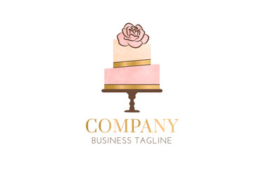 Pink gold cake logo design Royalty Free Vector Image