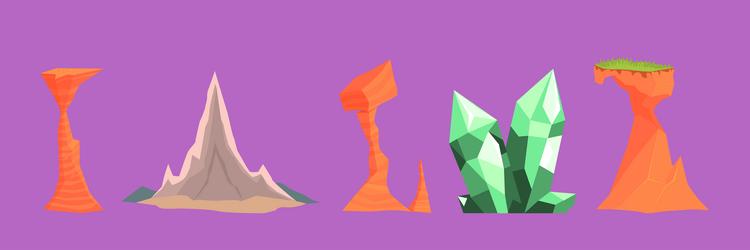 Rock and solid stone as game element set Vector Image