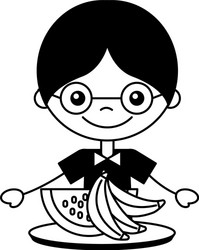 Boy with watermelon and banana Royalty Free Vector Image