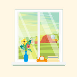 Cartoon windows farm landscape view Royalty Free Vector