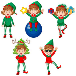 Cute kid wearing elf costume cartoon set Vector Image