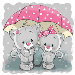 Two cute cartoon kittens with umbrella Royalty Free Vector