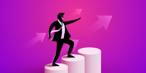 Businessman running along growing chart Royalty Free Vector