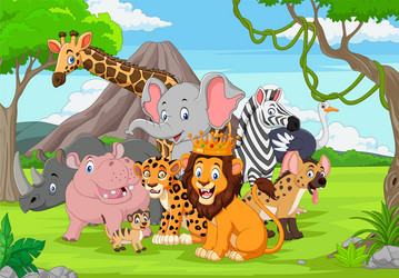 Cartoon collection happy zoo animals Royalty Free Vector