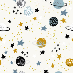 Cartoon space planets and stars seamless pattern Vector Image