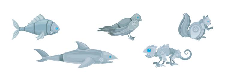 Mechanical animals assembled from metal parts Vector Image