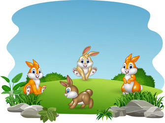 Boy are playing with three rabbits Royalty Free Vector Image