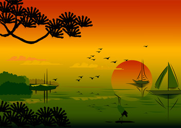 Japanese style sunset Royalty Free Vector Image