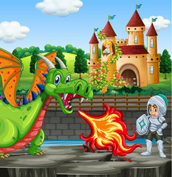 Kids drawing style dragon scene Royalty Free Vector Image