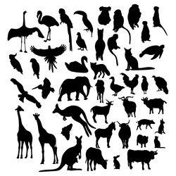 Big collection silhouettes animals and birds Vector Image