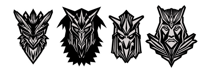 Set of black and white scary angular masks Vector Image