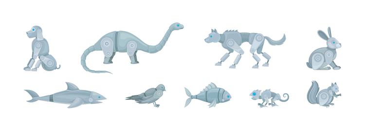 Mechanical animals assembled from metal parts Vector Image
