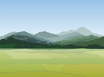 Panoramic landscape with meadows and mountains Vector Image