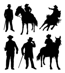 Cowboy riding a horse pose action silhouette Vector Image