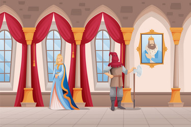 Royal people in castle scene king sitting Vector Image