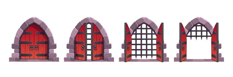 Cartoon castle open gate or door motion animation Vector Image