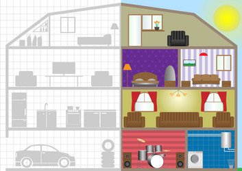 House cross section rooms plan cartoon Royalty Free Vector