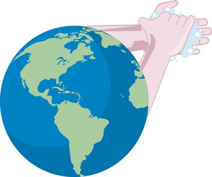 Hands washing cleaning with foam and earth planet Vector Image