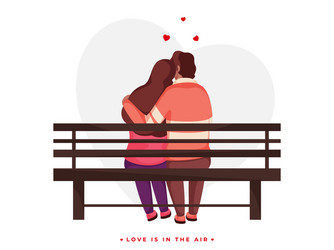 Love couple sitting on bench hugging back view Vector Image