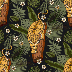 Tropical seamless pattern tiger palm trees Vector Image