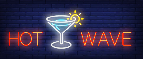 Hot wave neon sign glowing bar lettering Vector Image