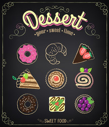 Dessert menu on chalk board Royalty Free Vector Image