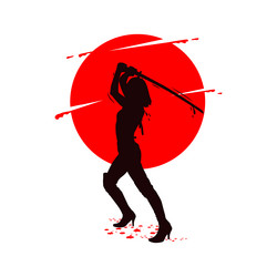 Silhouette samurai girl poster design concept Vector Image