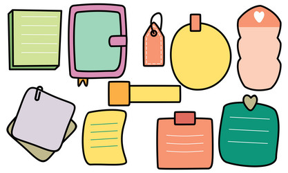 Hand drawn note paper doodle set sticky notes Vector Image