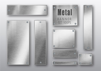 Metal banners hanging on a chain realistic shiny Vector Image