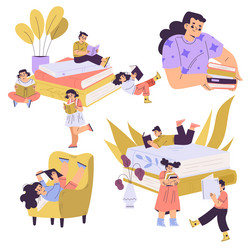 Children with books reading interested story Vector Image