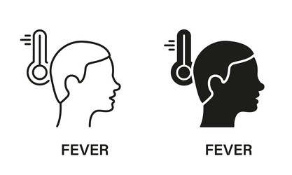 Fever symptom line and silhouette icon set Vector Image
