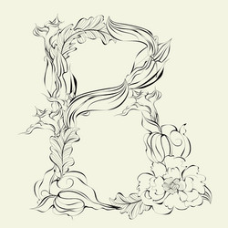 Black and white freehand drawing capital letter b Vector Image