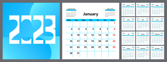 Calendar 2023 week starts on monday basic Vector Image
