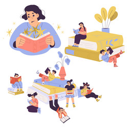 Children with books reading interested story Vector Image