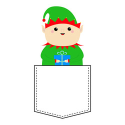 Santa claus elf round face head holding gift box Vector Image