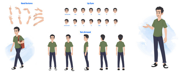 A teenager student character model sheet school Vector Image