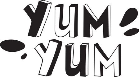 Yum text design doodle for print with cartoon Vector Image