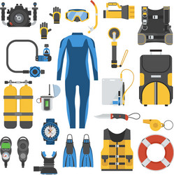 Set of diving equipment scuba gear Royalty Free Vector Image