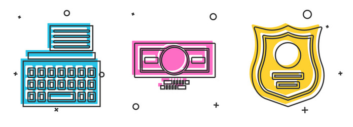 Set retro typewriter police badge hexagram Vector Image