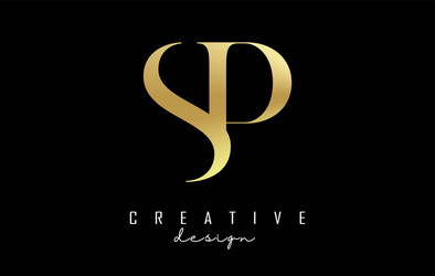 Golden letters sp s p logo with leading lines Vector Image