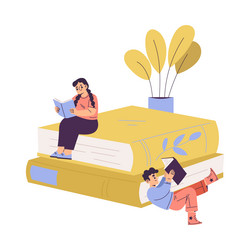 Children with books reading interested story Vector Image