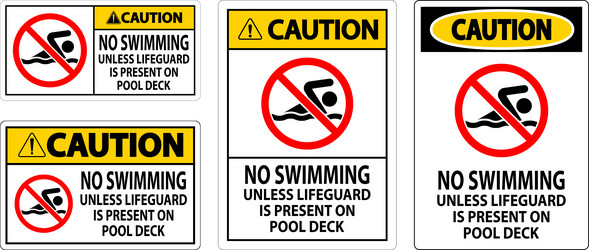 Caution pool sign no swimming unless lifeguard Vector Image