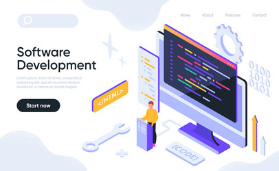 Software development isometric web concept people Vector Image