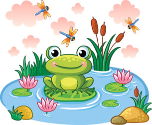 Cartoon frog on a leaf in the pond Royalty Free Vector Image