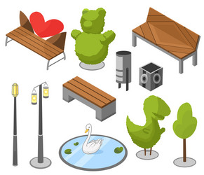 Set objects city park with architecture Royalty Free Vector
