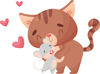 Cartoon cat and mouse are sitting Royalty Free Vector Image
