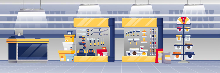 Tools store hardware construction shop interior Vector Image
