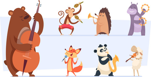 Cartoon animals with music instruments giraffe Vector Image